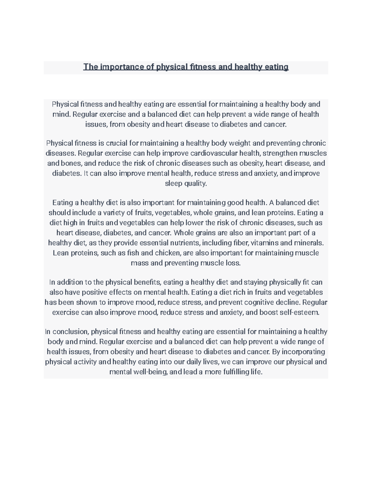 The importance of physical fitness and healthy eating - Regular ...