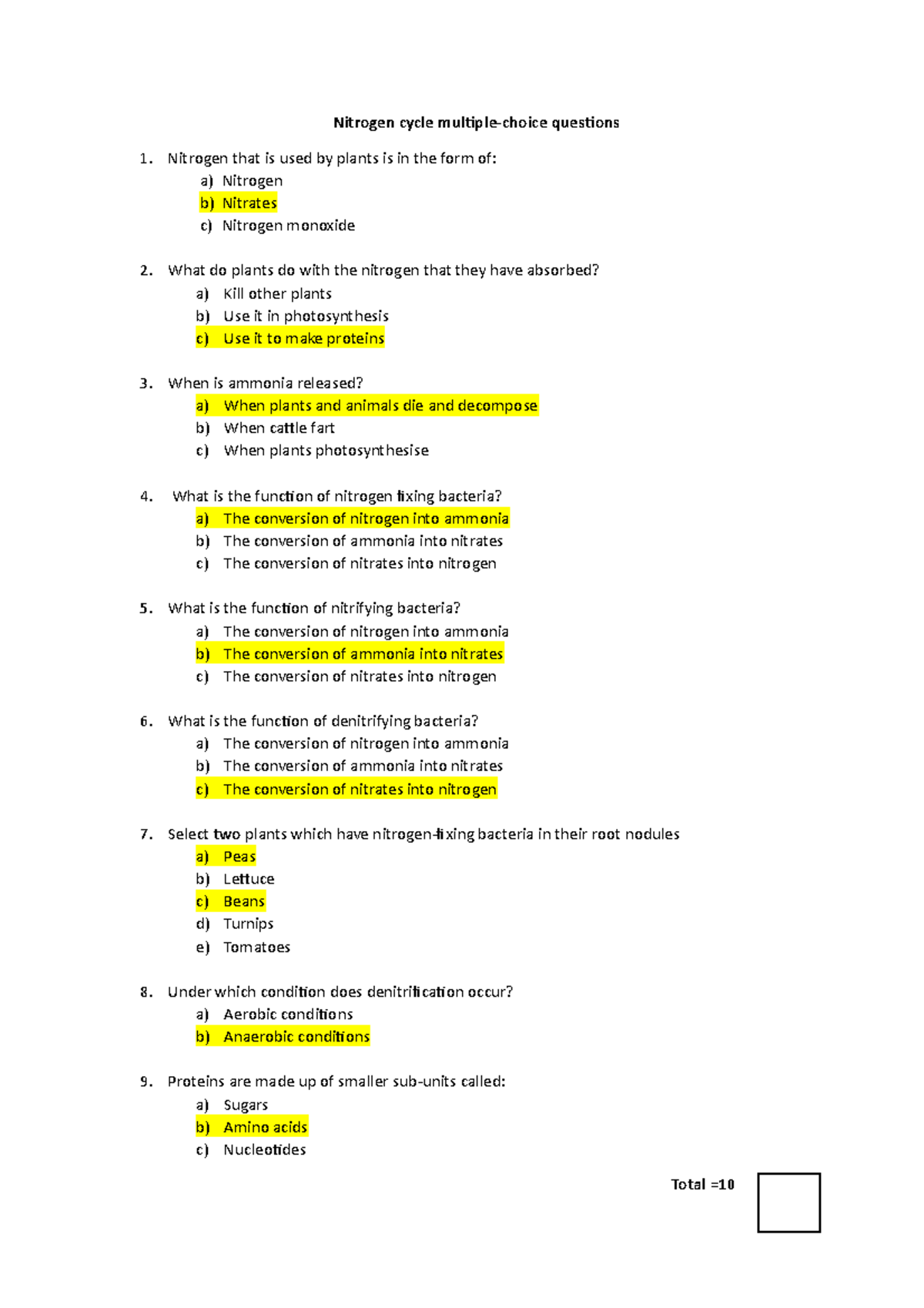 Nitrogen cycle multiple choice answers - Nitrogen cycle multiple-choice ...