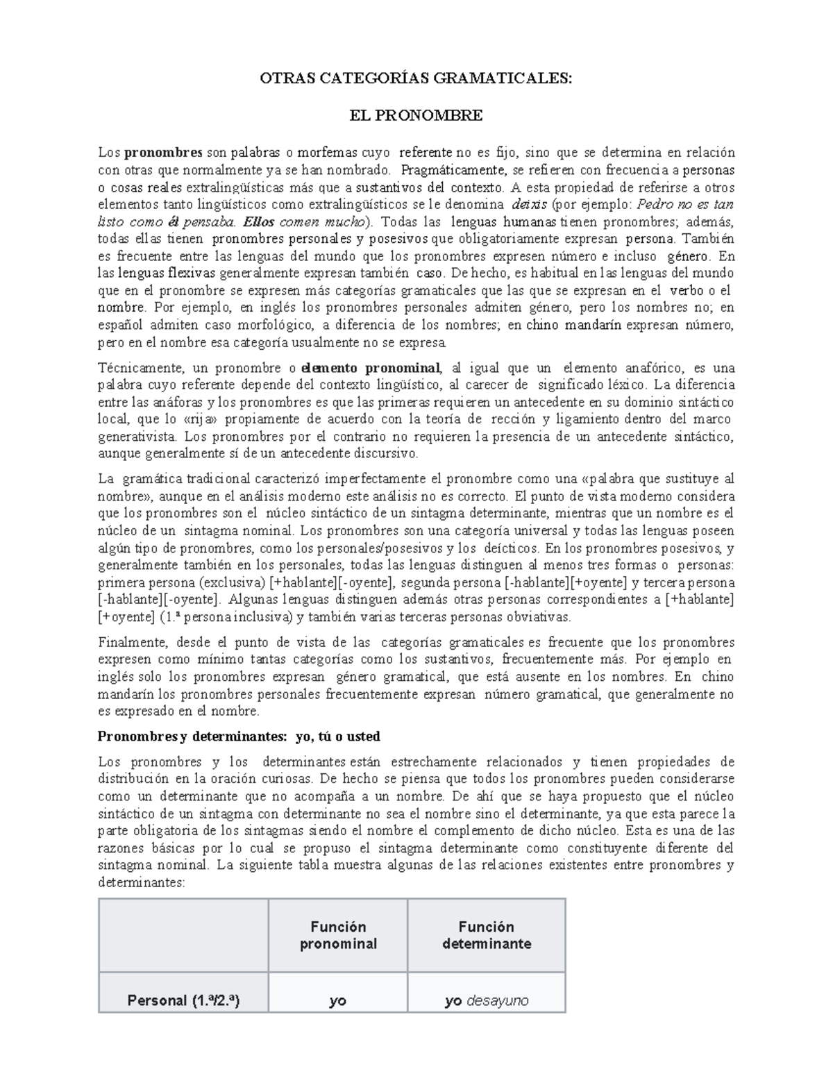 Cat. gram (adv, art, pron, conj) - OTRAS CATEGORÍAS GRAMATICALES: EL ...