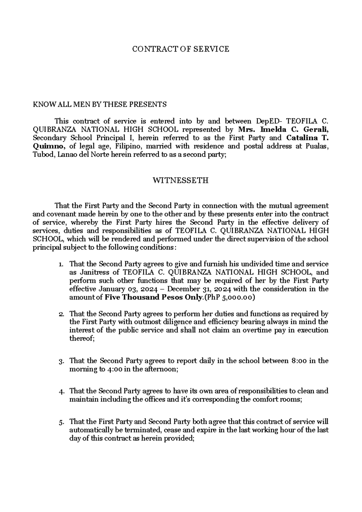 Contract OF Service - reports - CONTRACT OF SERVICE KNOW ALL MEN BY ...