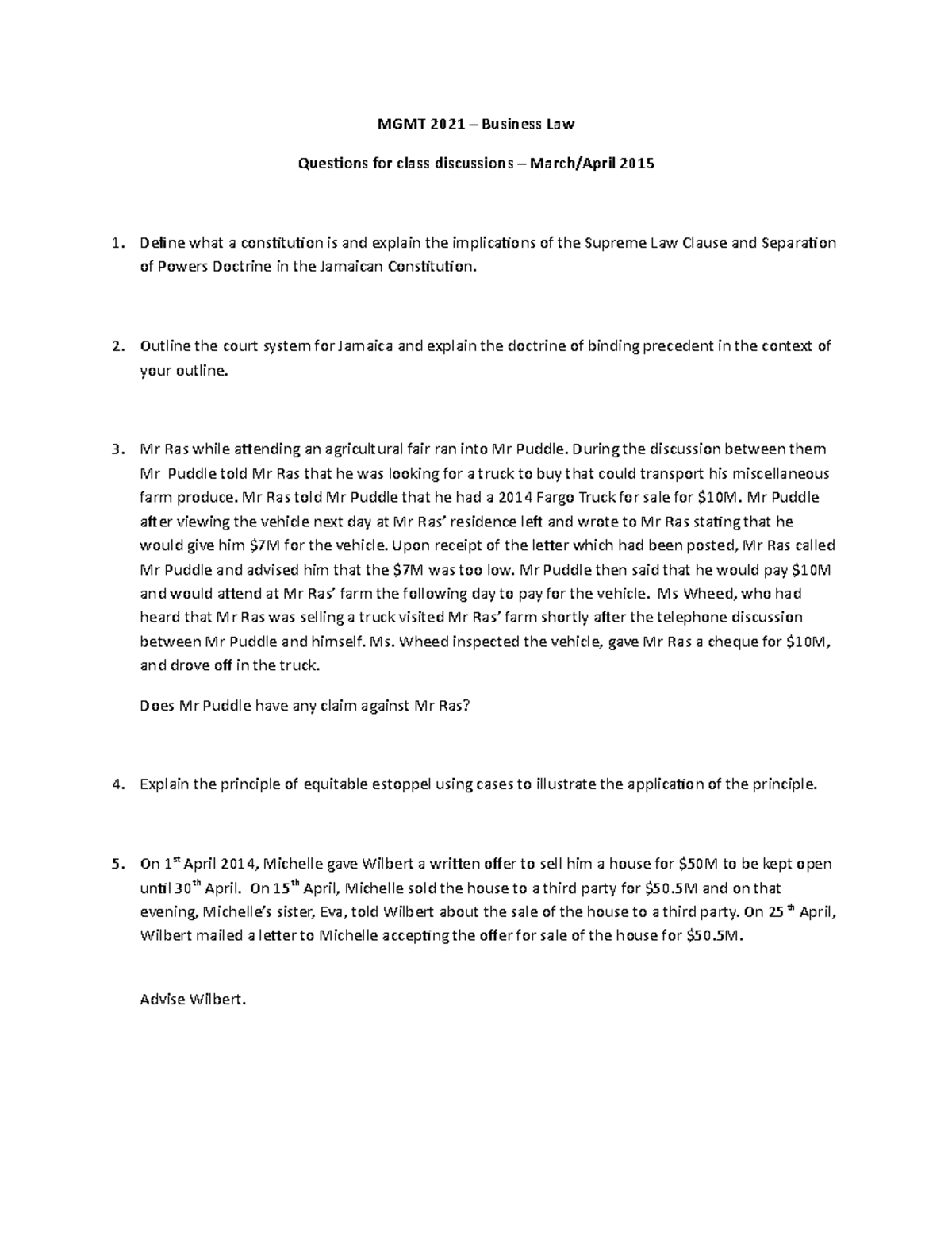 Final EXAM - Business LAW - MGMT 2021 – Business Law Questions for ...