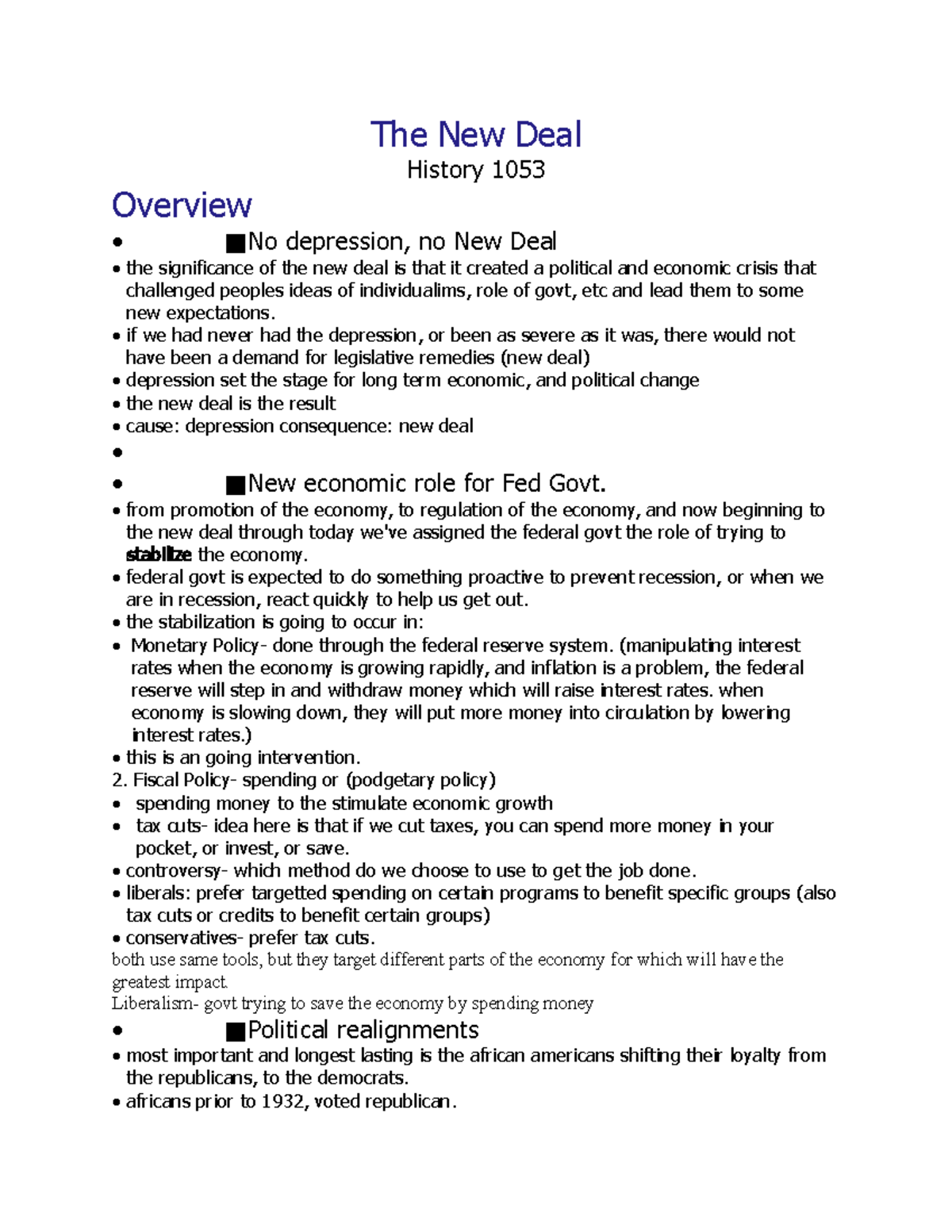 The new deal - professor hansen - The New Deal History 1053 Overview ...