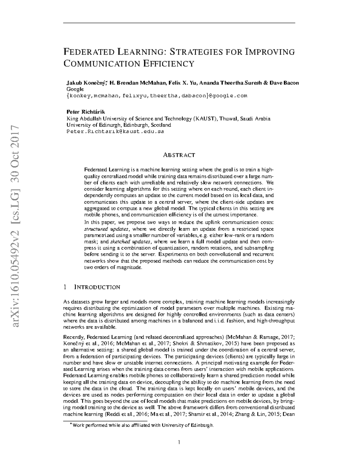 1610 - wswwwwwww - FEDERATED LEARNING: STRATEGIES FOR IMPROVING COMMUNICATION EFFICIENCY Jakub ...