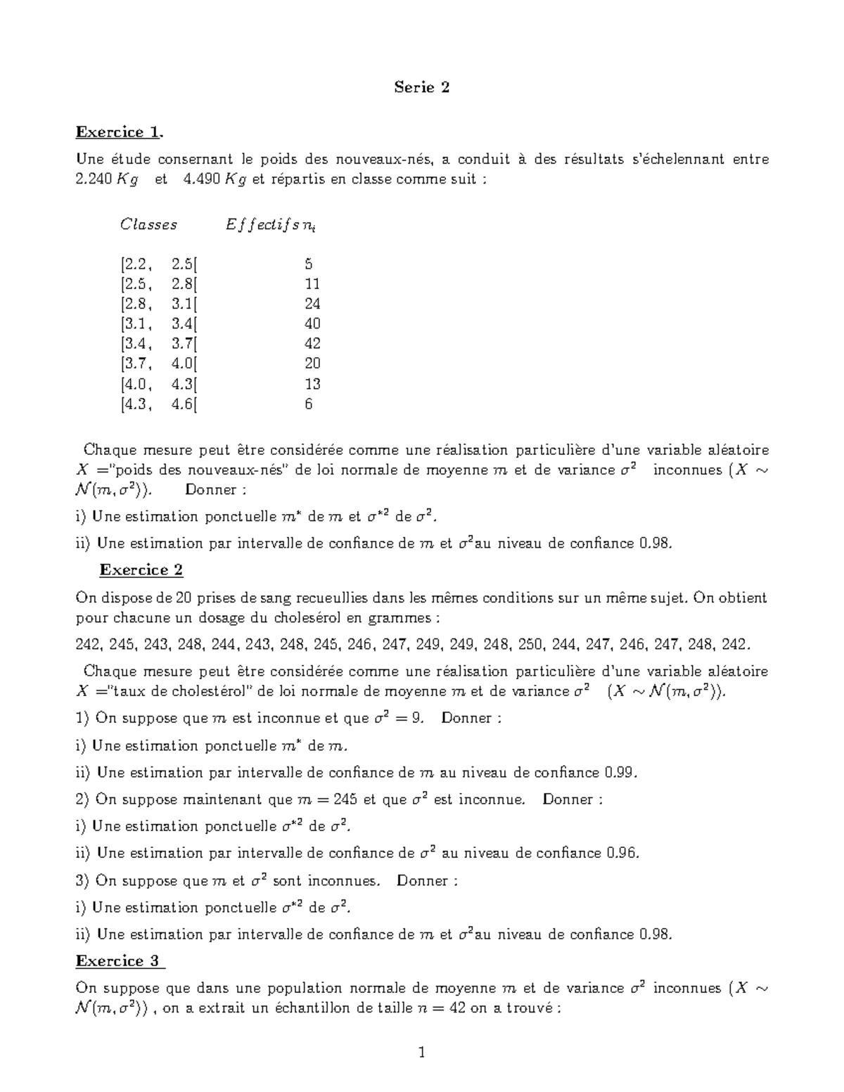Stat s3 td 5 - Stat s3 td 5 - Serie 2 Exercice 1. Une ́etude consernant ...