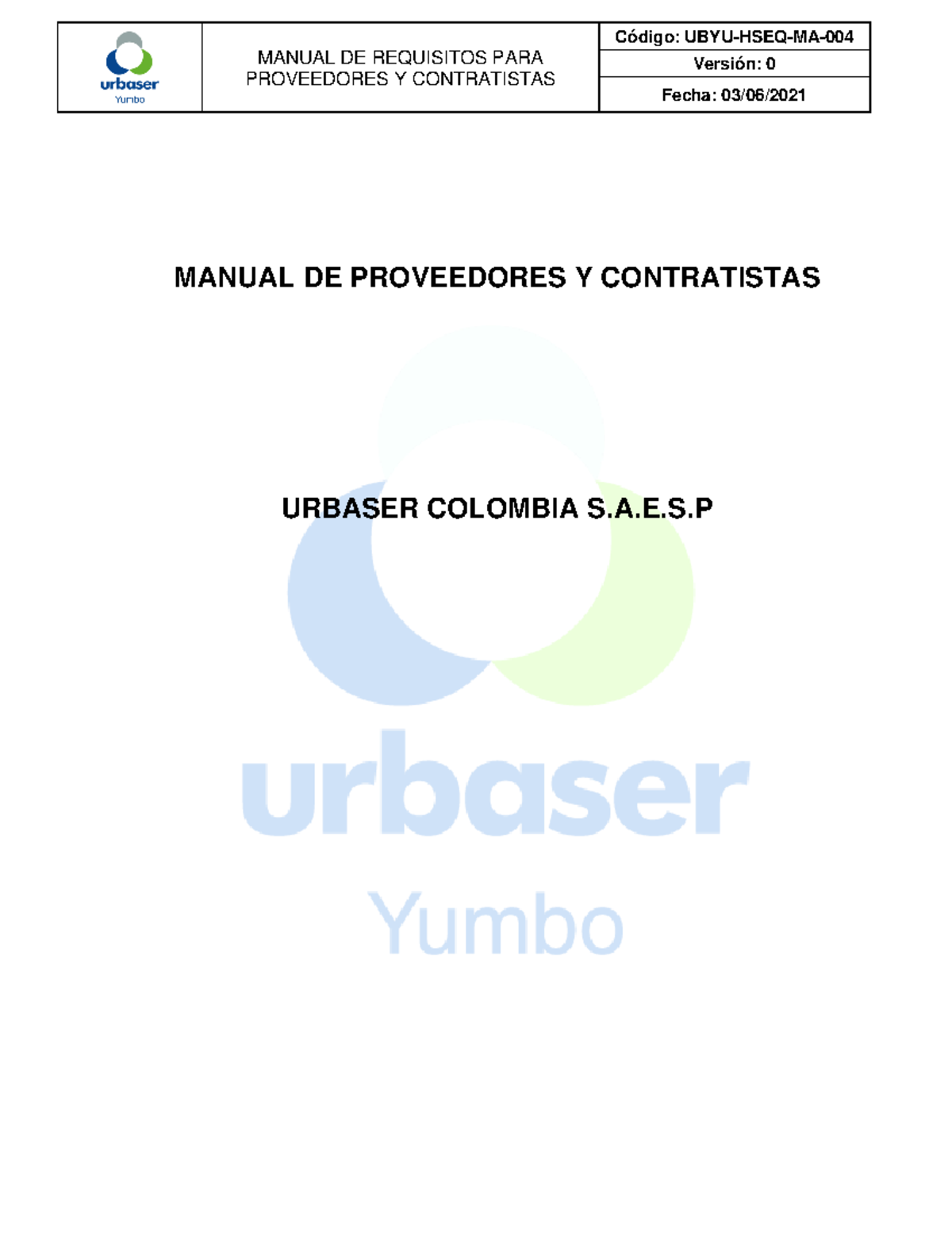 19. UBYU-HSEQ-MA-004 Manual DE Requisitios PARA Proveedores Y Contratistas - MANUAL DE ...