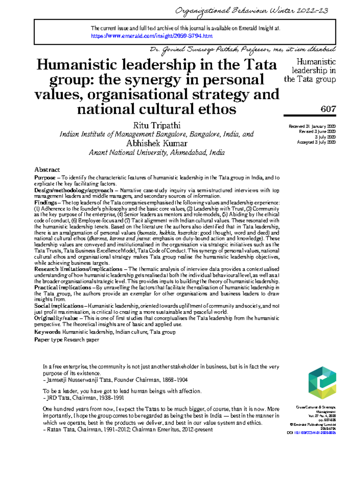 10 Humanistic Leadership in Tata group - Humanistic leadership in the ...