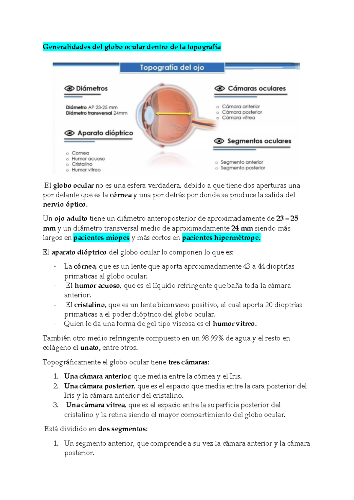 Funcion del ojo - Resumen Oftalmología - Generalidades del globo ocular ...