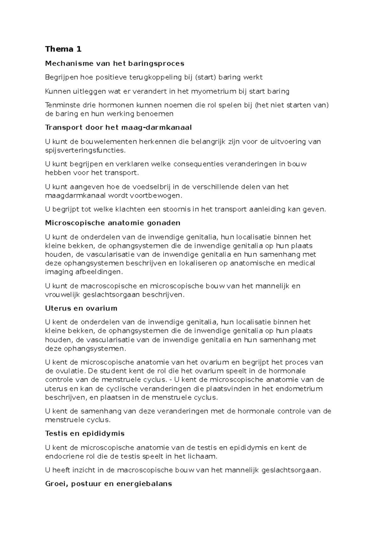 Leerdoelen - Thema 1 Mechanisme van het baringsproces Begrijpen hoe positieve terugkoppeling bij ...