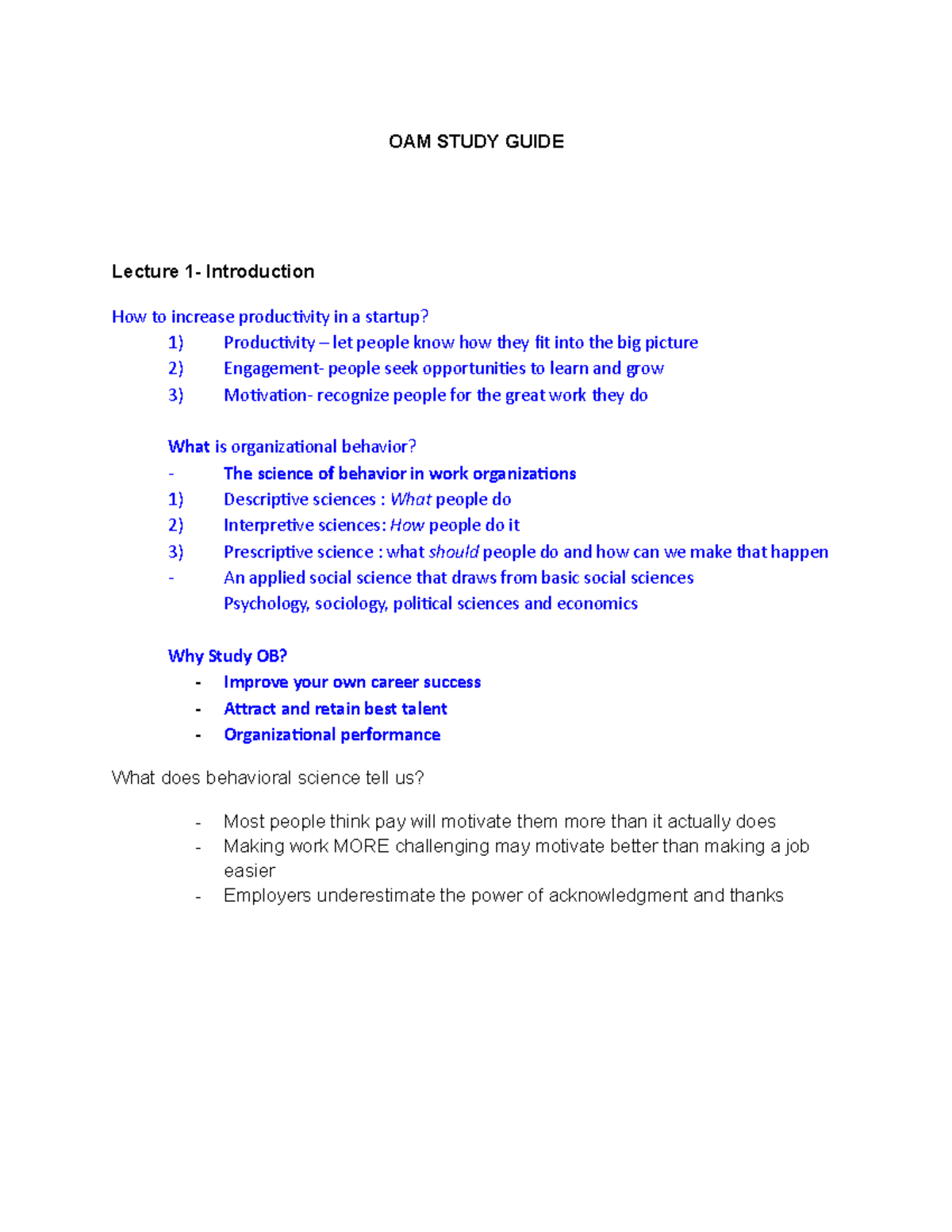 OAM Study Guide 1 - This is part 1 of the course (before the midterm ...