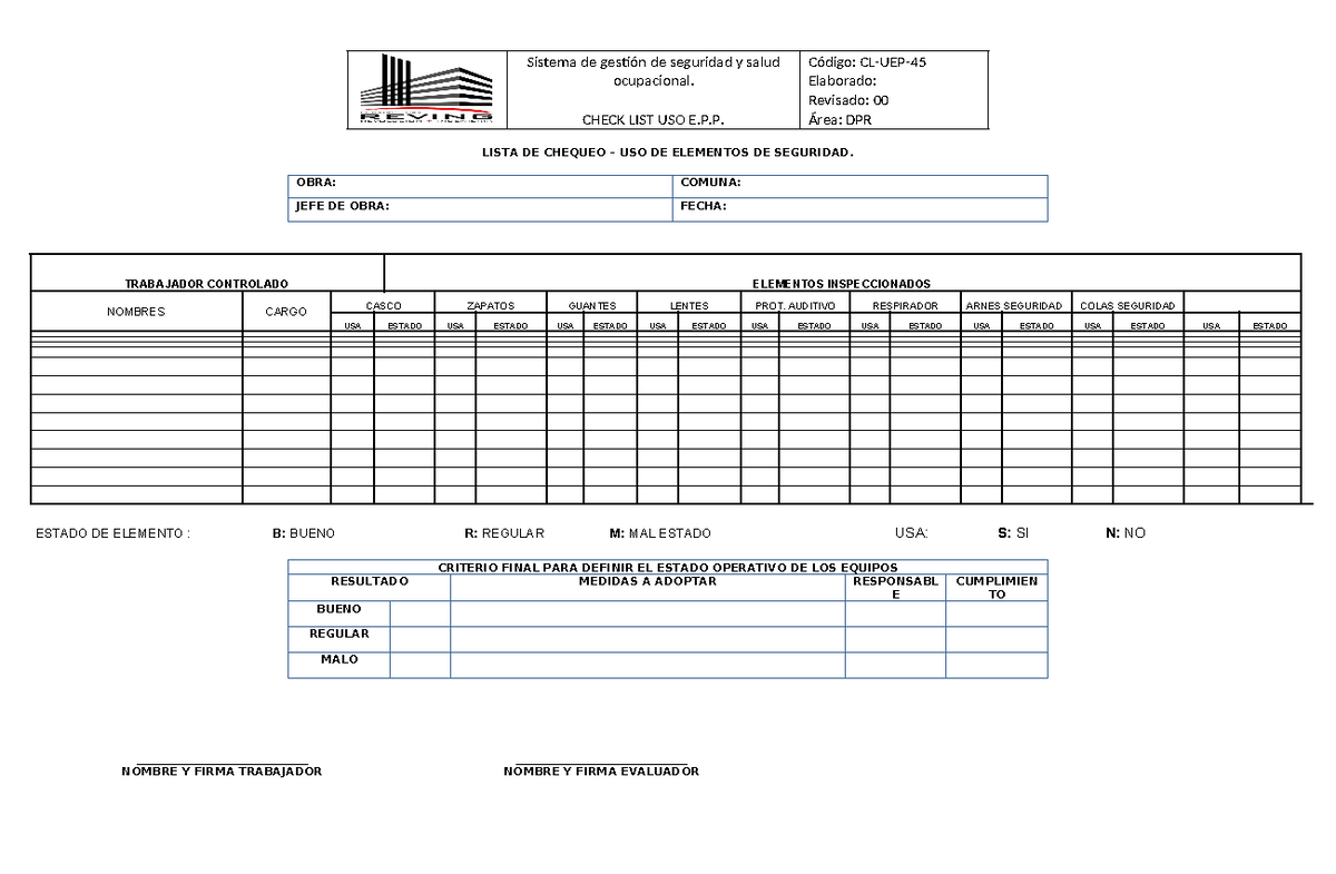 45- Check LIST USO EPP - Sistema de gestión de seguridad y salud ...