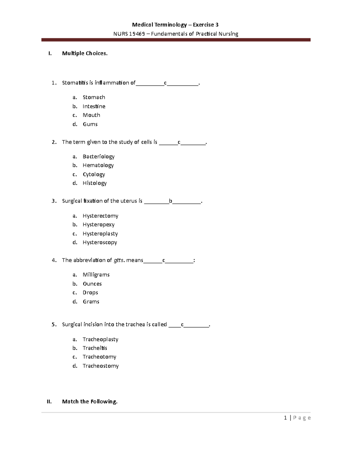 Self-Directed Learning Exercise 3 Student Copy - Medical Terminology ...