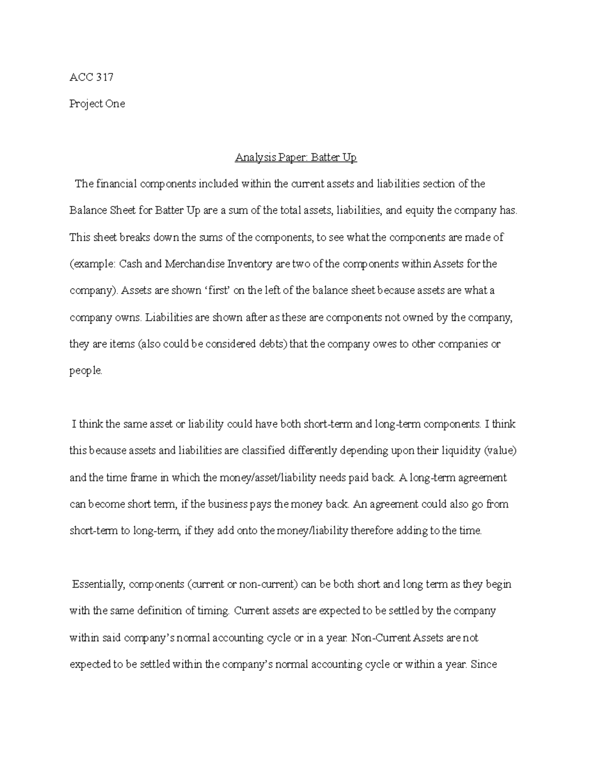 Analysis of Completed Accounting Workbook - ACC 317 Project One ...