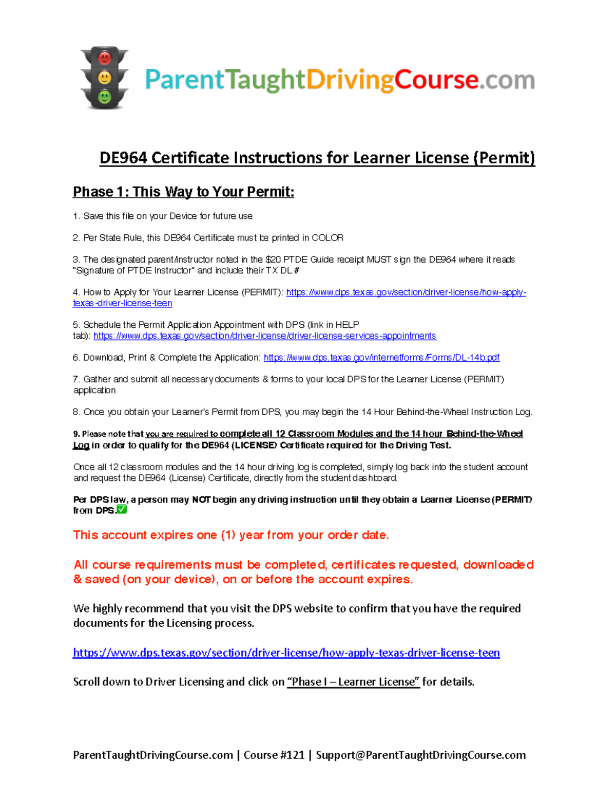 DE964 Certificate Instructions – Permit - ParentTaughtDrivingCourse ...