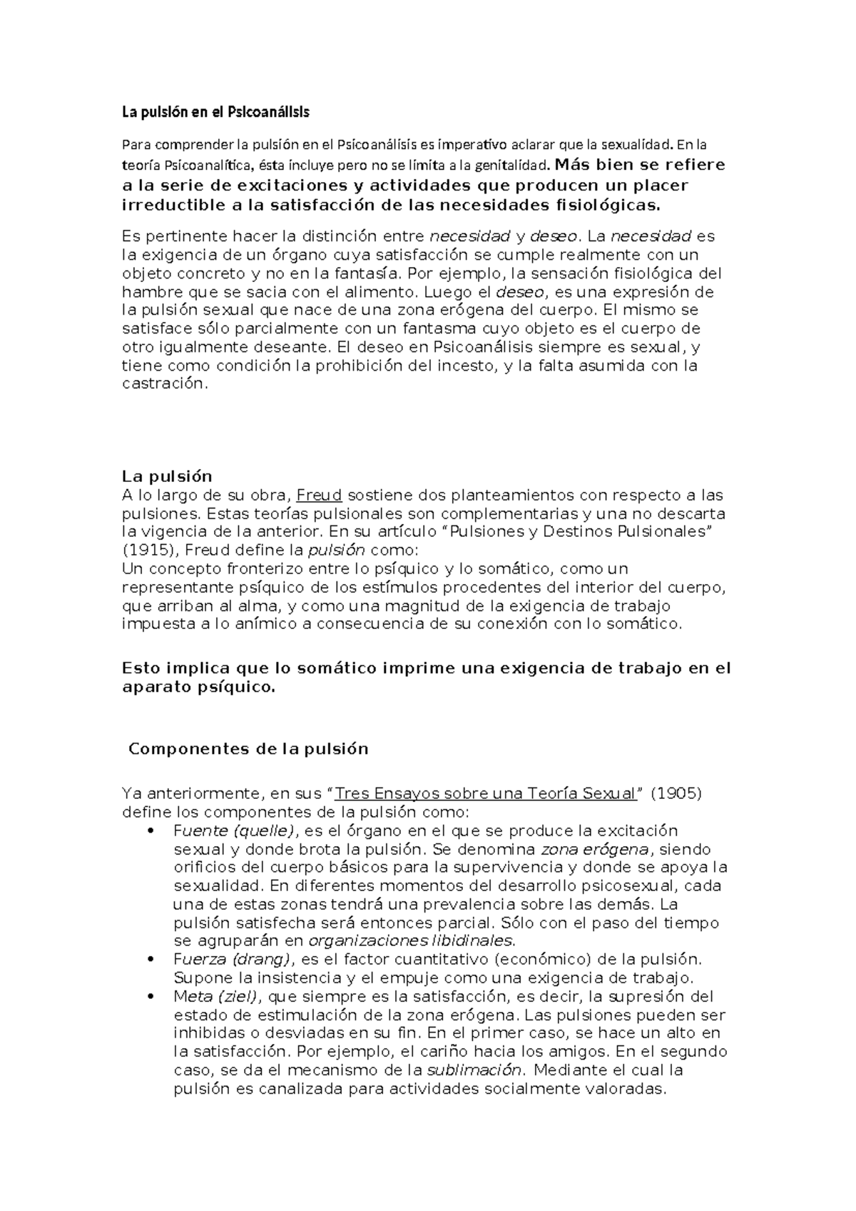 Empezamos con Freud - apuntes - La pulsión en el Psicoanálisis Para ...