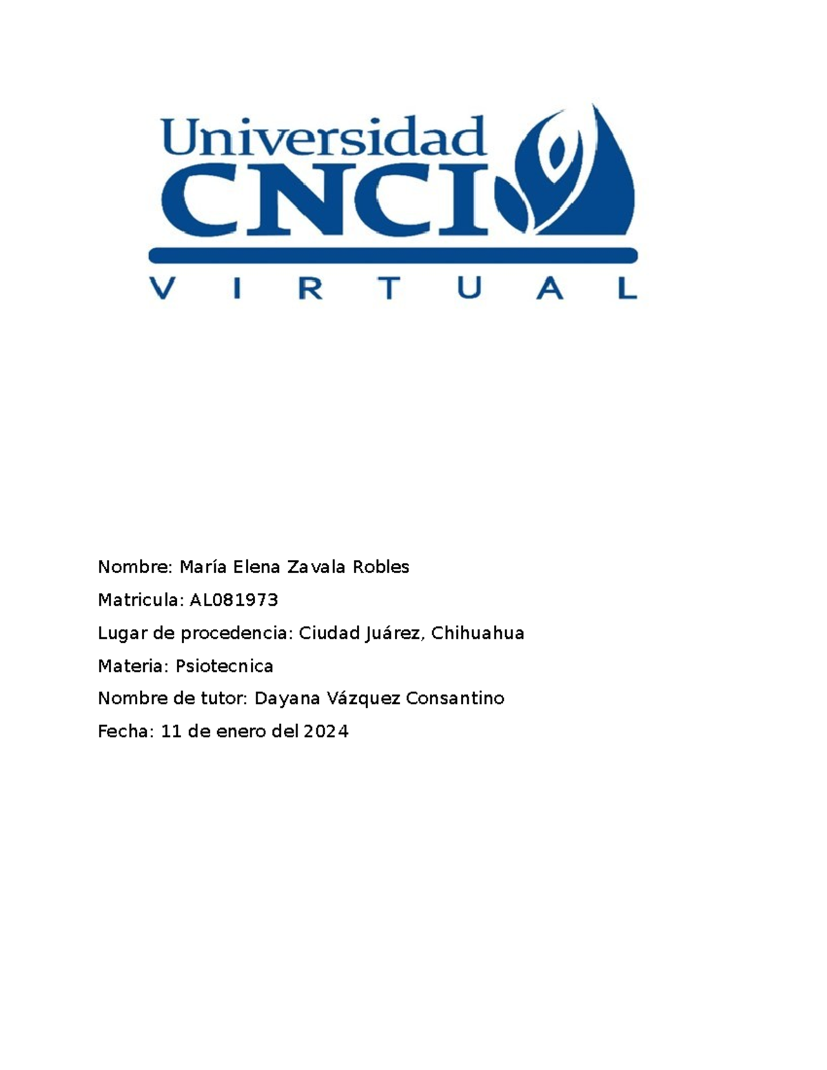 Actividad 1 psicotécnica pt2 - Nombre: María Elena Zavala Robles ...
