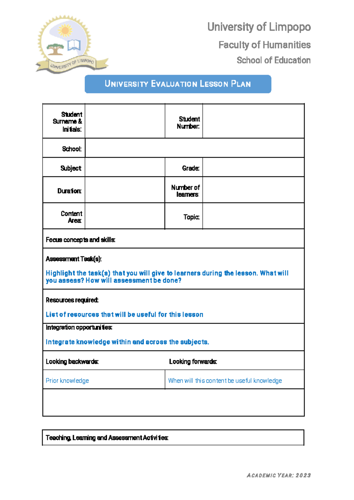 Range lesson plan2021 - UniversityofLimpopo FacultyofHumanities ...