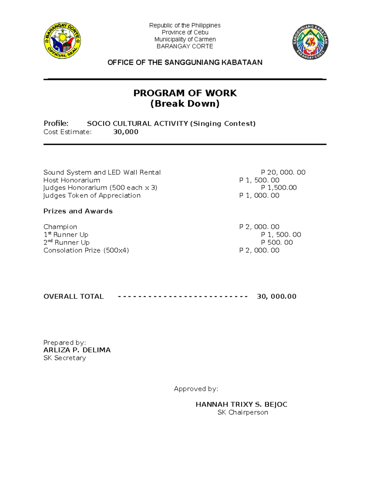 POW and Activity Design - Republic of the Philippines Province of Cebu ...