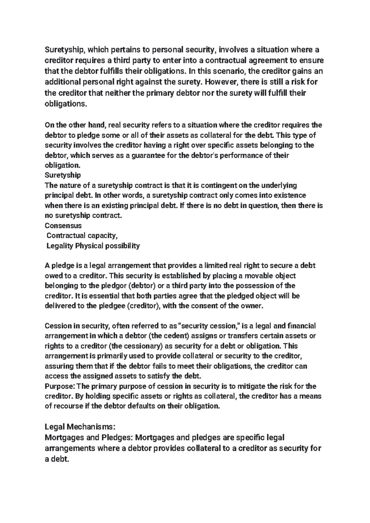 Suretyship - Summary Business Law - Suretyship, which pertains to ...