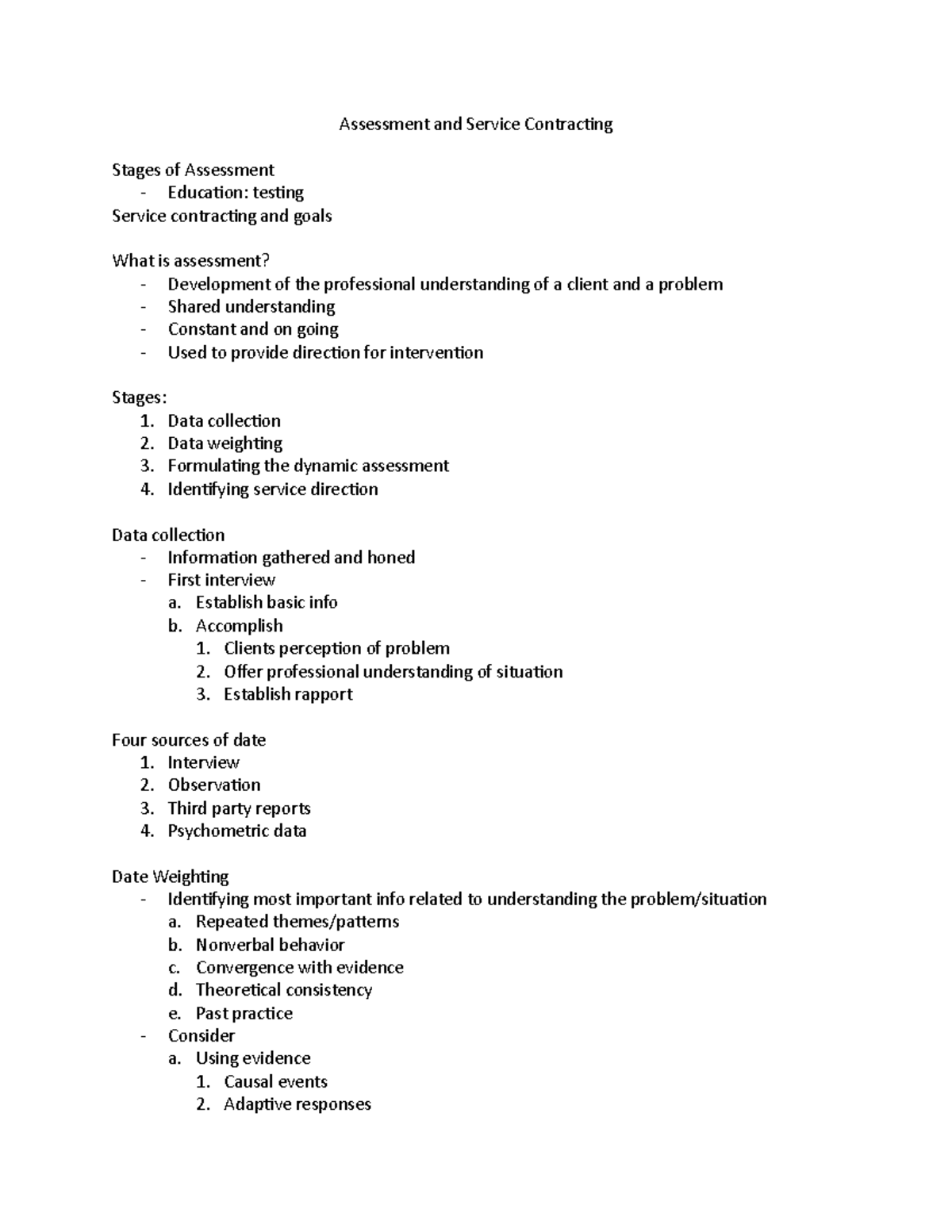 Test 2 - Second semester of human services - Assessment and Service ...