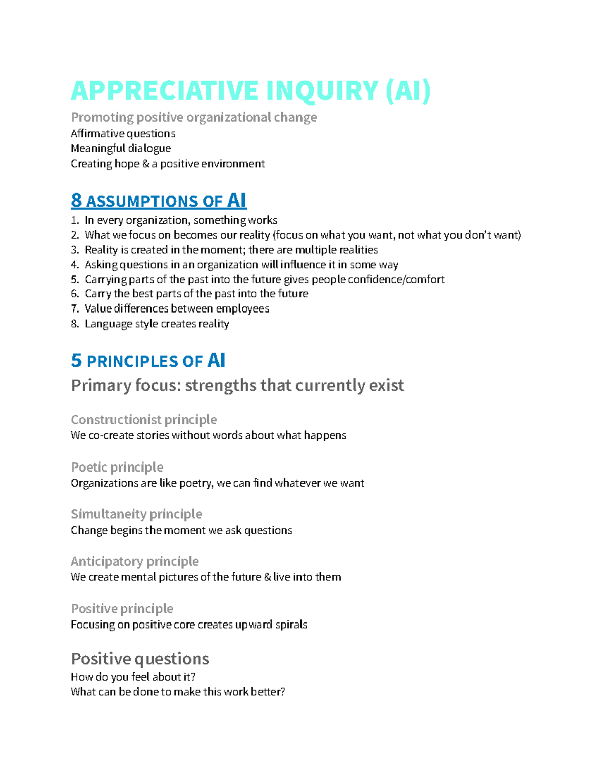 Module 3 - APPRECIATIVE INQUIRY (AI) Promoting positive organizational ...