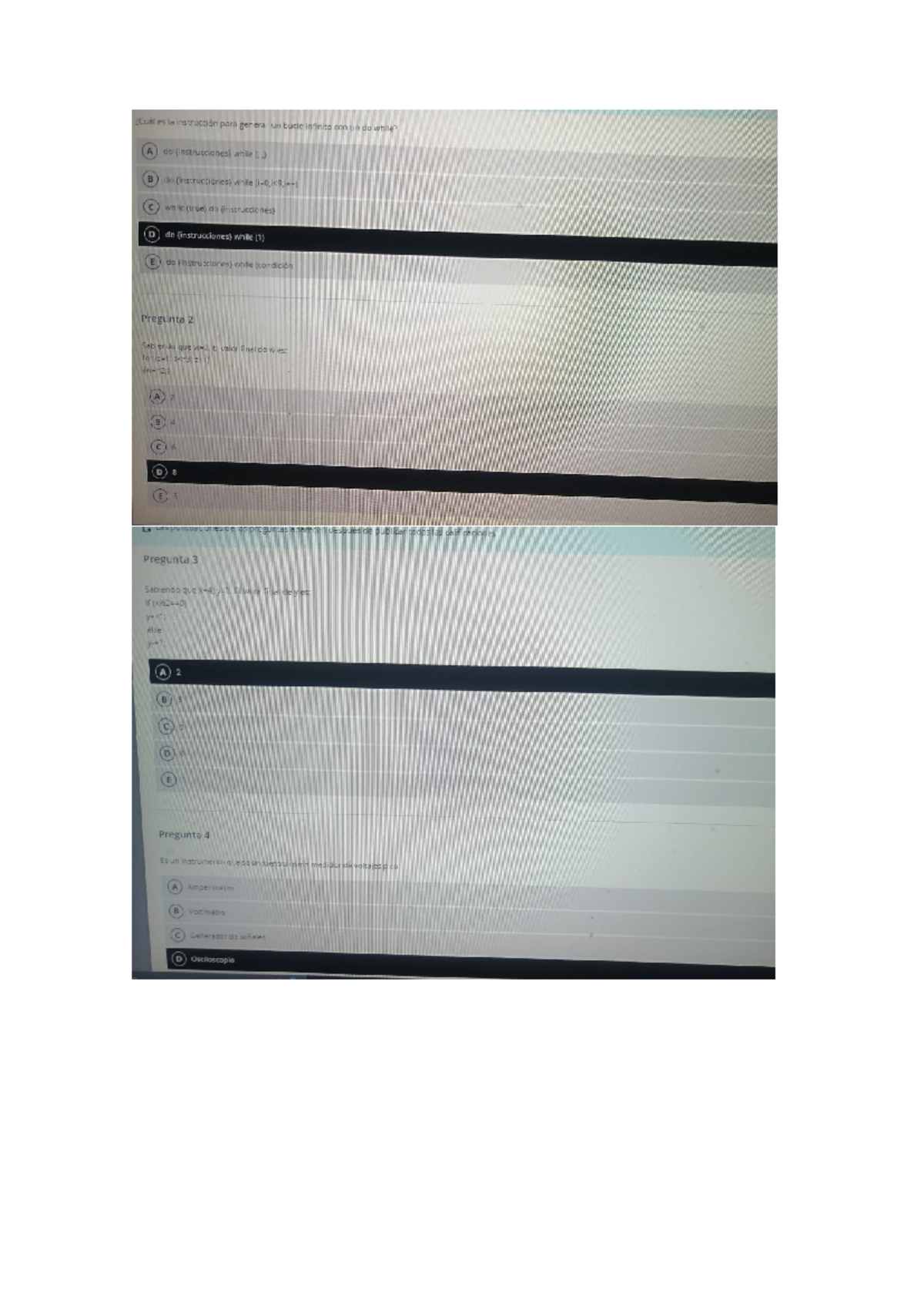 Examen final - es la instrucción para generar un bucle infinito con un do while? A do while ...