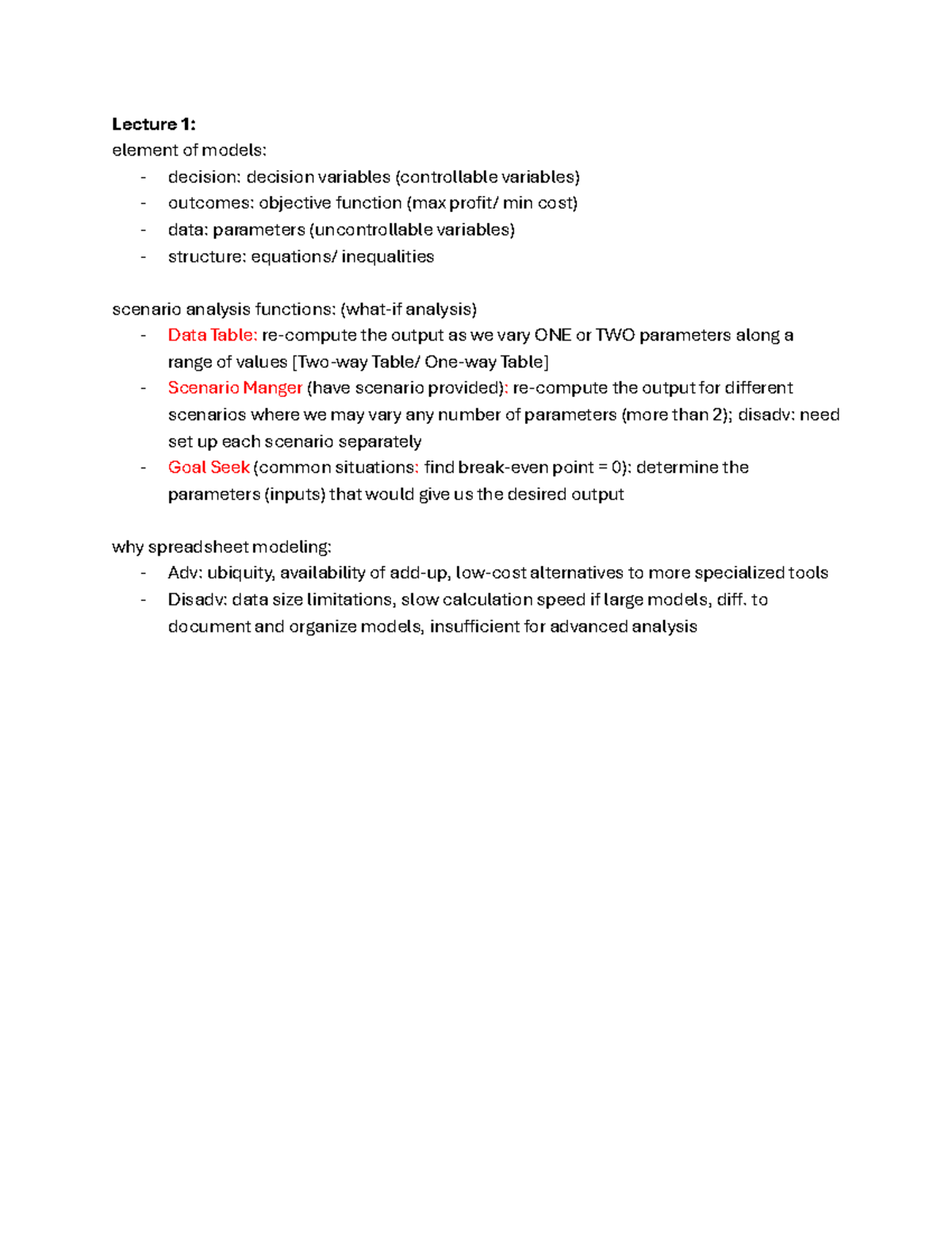CB2203 lecture 1 - Lecture 1: element of models: - decision: decision ...