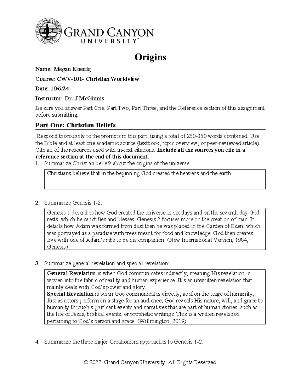 Origins Assignment - CWV-101 - Studocu