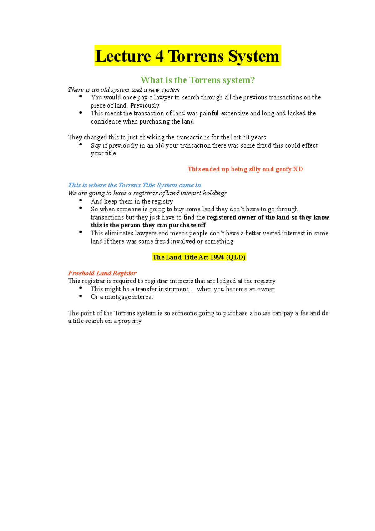 Lecture 4 Torrens System - Lecture 4 Torrens System What is the Torrens ...
