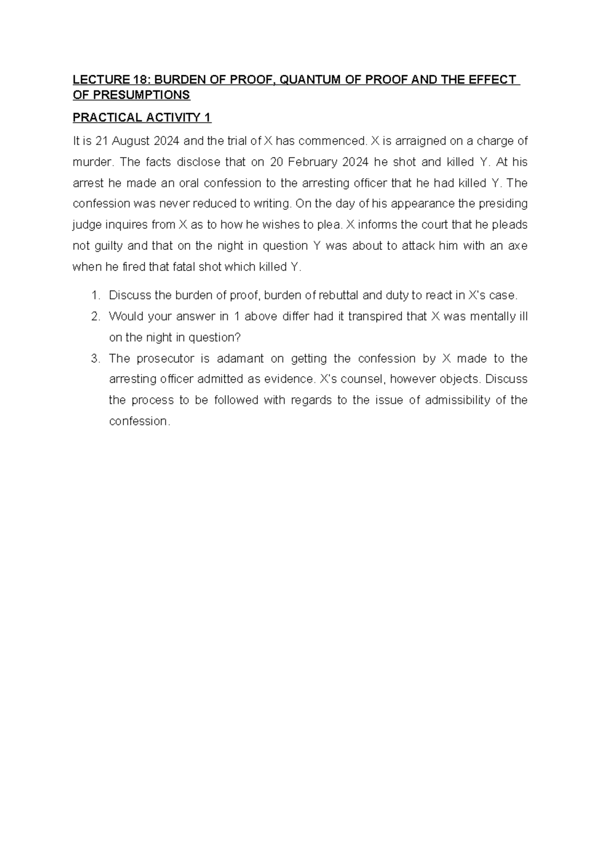 Evidence- Practical Acitivity- Lecture 18 - LECTURE 18: BURDEN OF PROOF ...