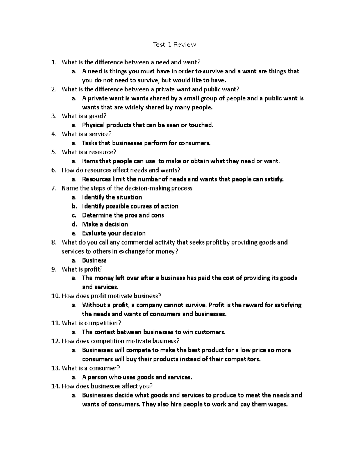 Test 1 Review - Intro to Business - Test 1 Review What is the ...