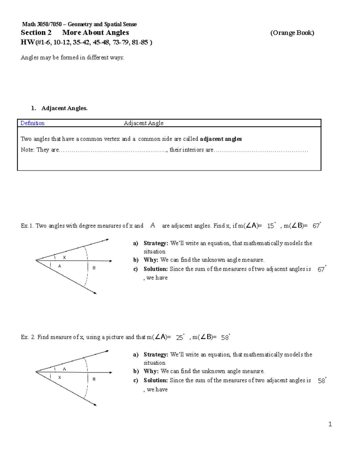 Section 2 O Angles - Math 3050/7050 – Geometry and Spatial Sense ...