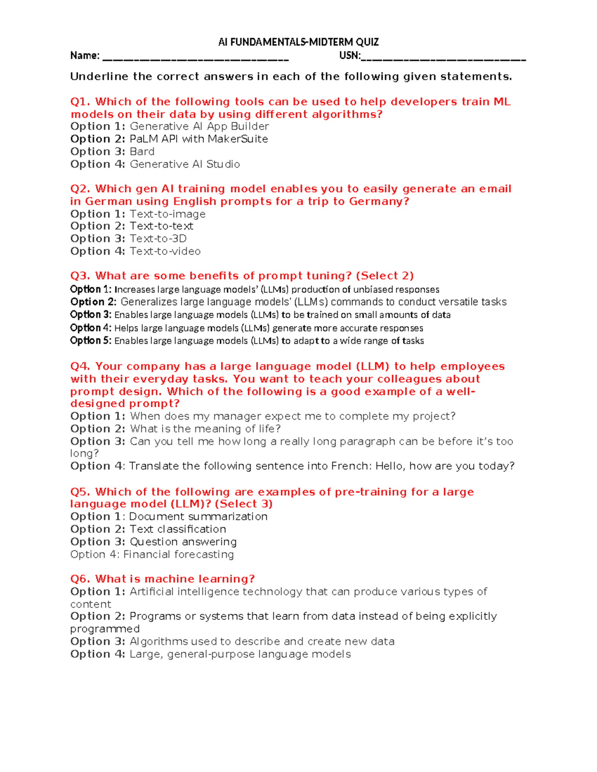 AI-Midterm Quiz 1 - Dont openn - AI FUNDAMENTALS-MIDTERM QUIZ Name: - Studocu