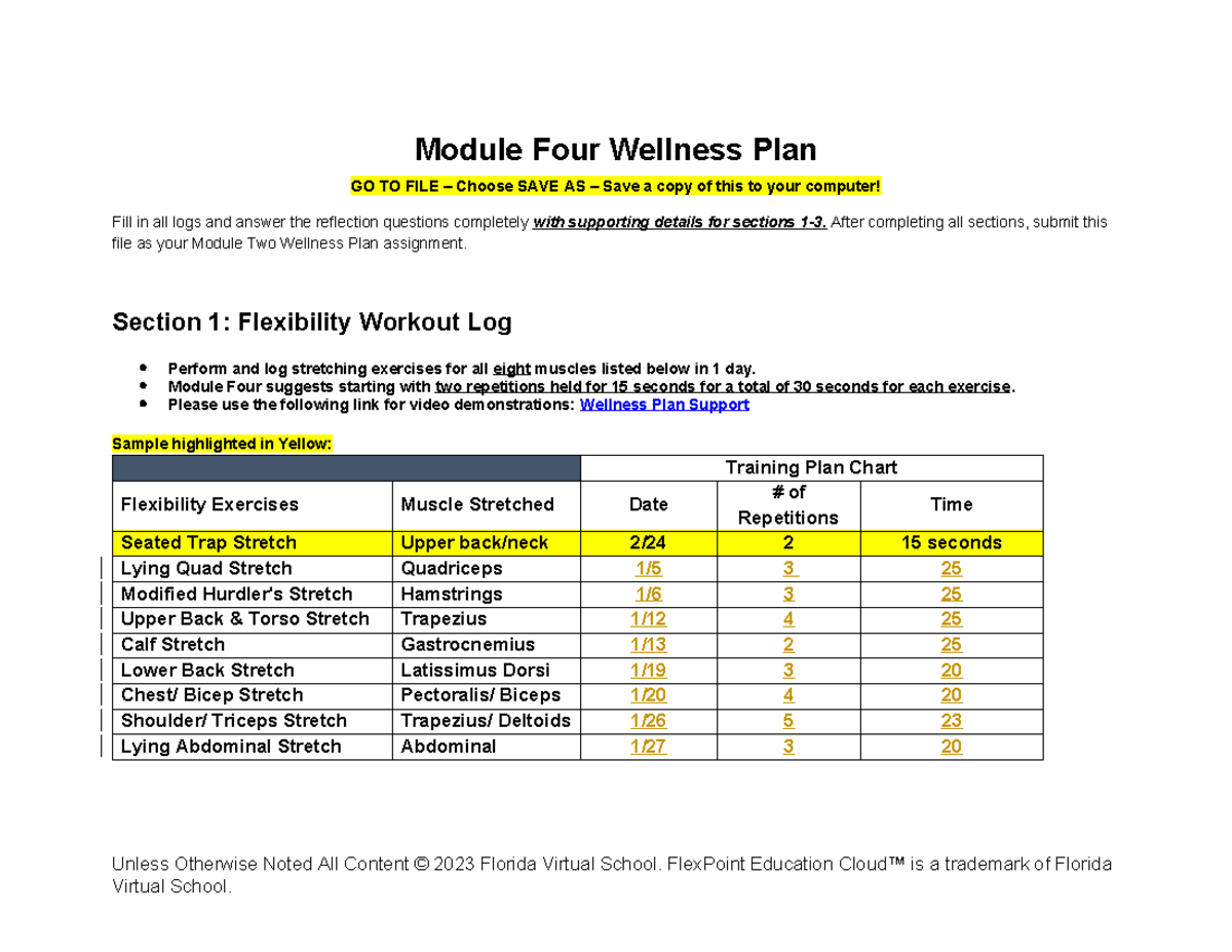 Module four wellness plan - Module Four Wellness Plan GO TO FILE ...