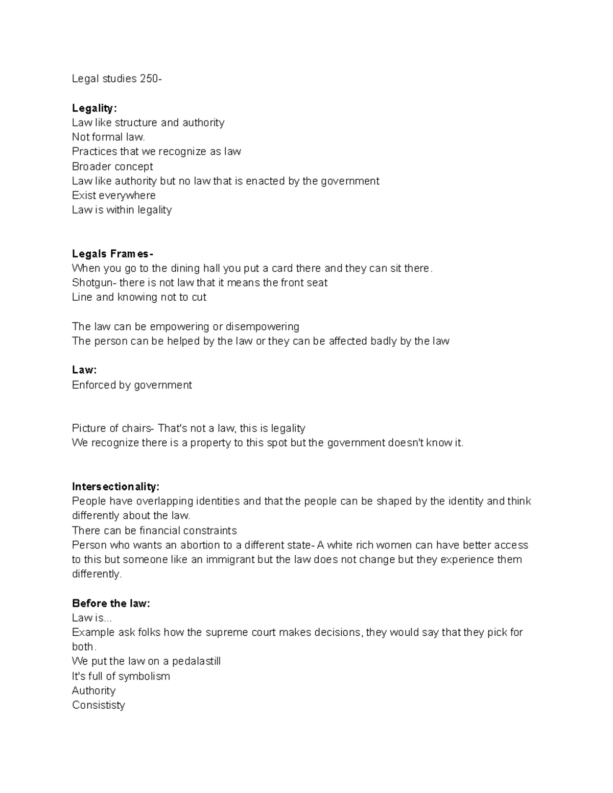 Legal Studies 1 - Fall 2021, Paul Collins - Legal studies 250- Legality ...