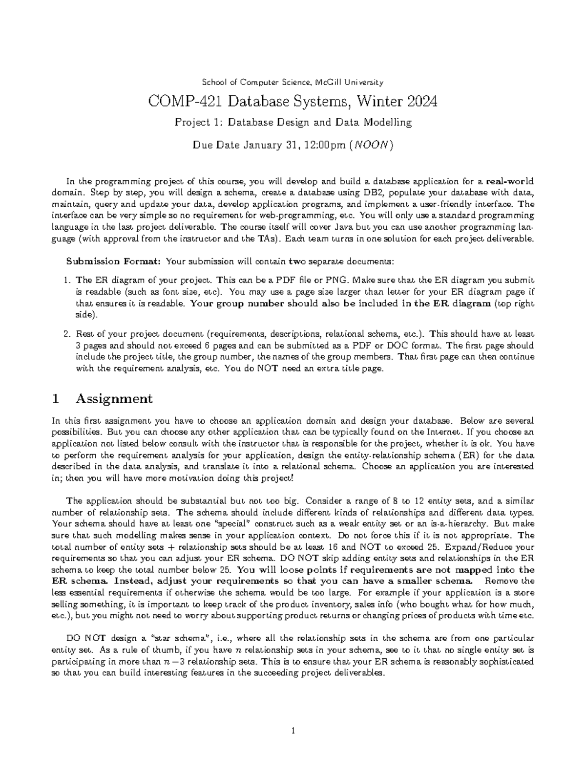 P1-COMP421-2024 - project 1 - School of Computer Science, McGill University COMP-421 Database ...