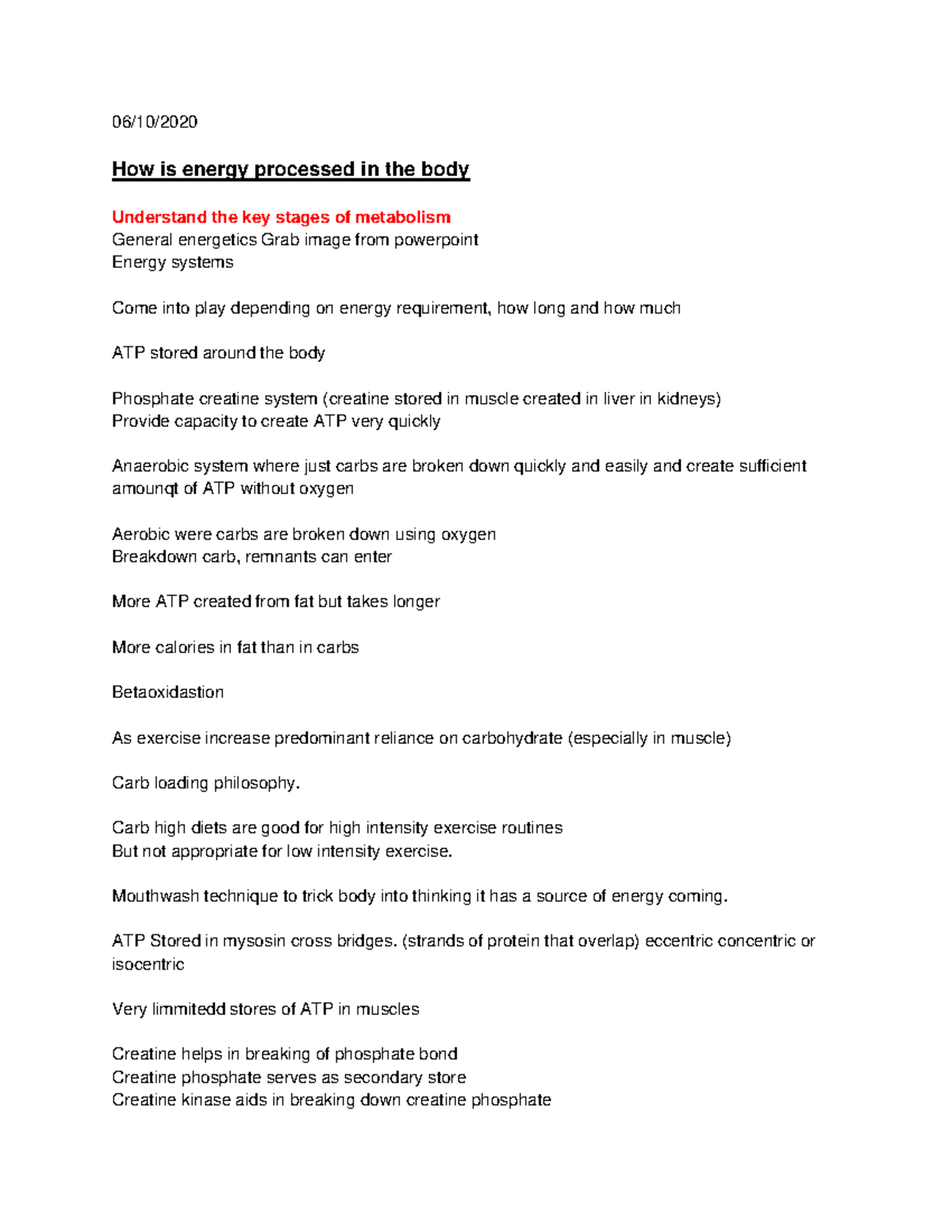 Energy regulation notes - 06/10/ How is energy processed in the body ...
