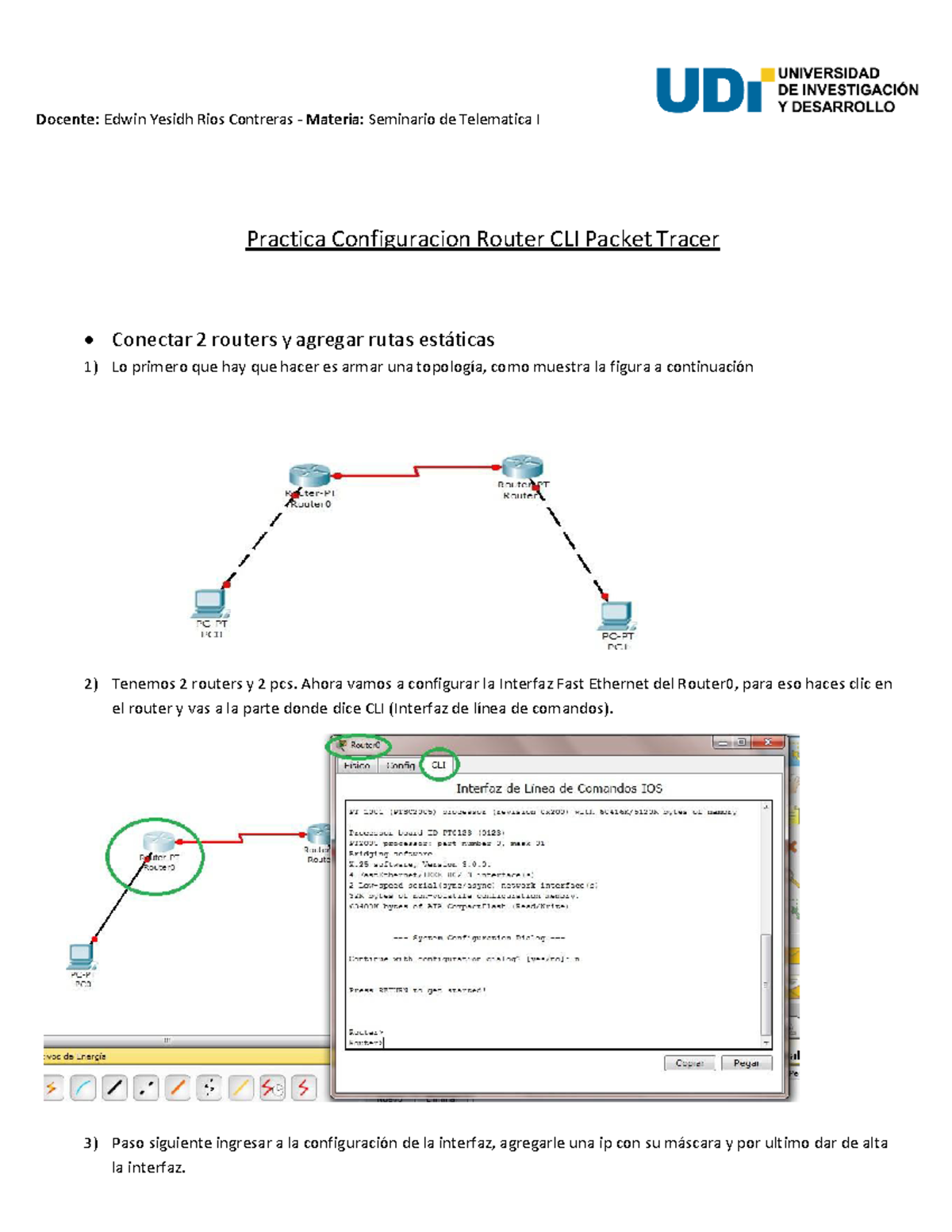 Practica DE Laboratorio Telematica I - Configuracion Router CLI - Practica Configuracion Router ...