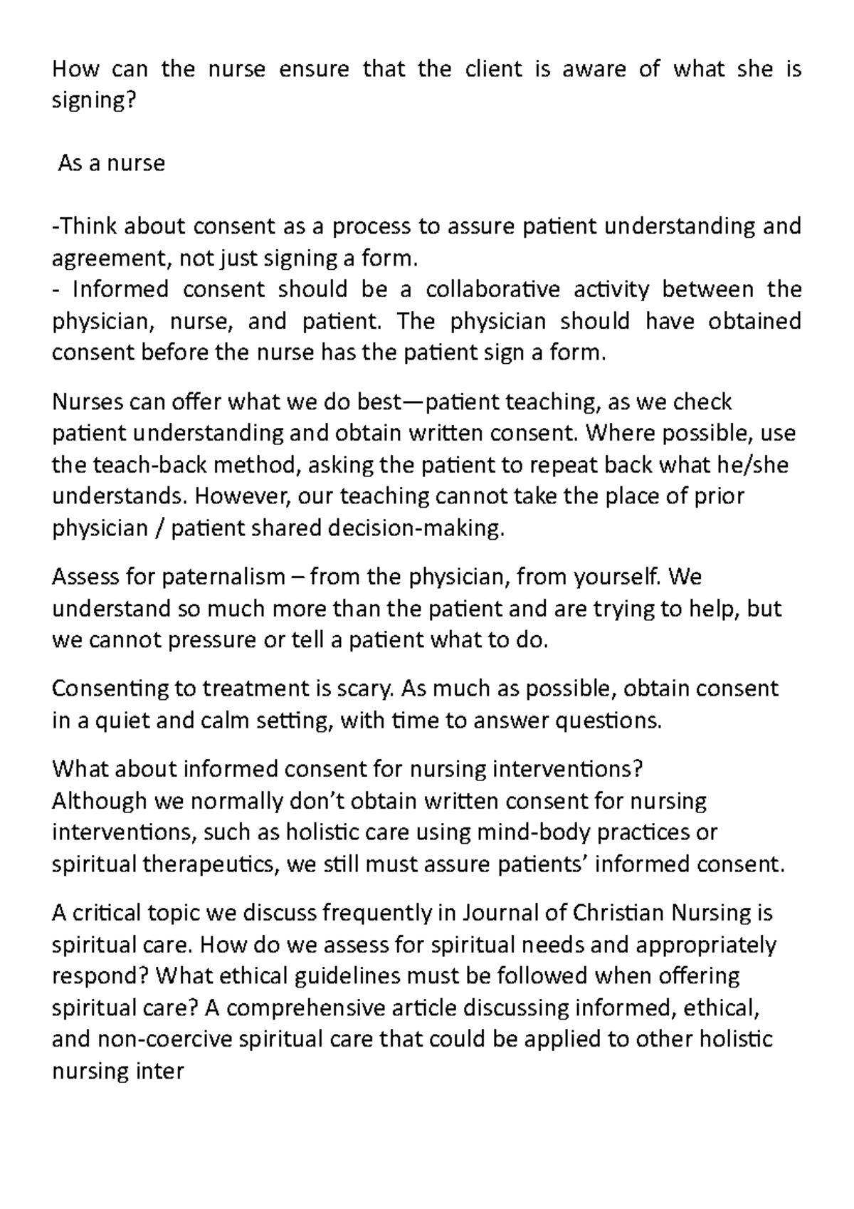 How can the nurse ensure that the client is aware - Informed consent ...