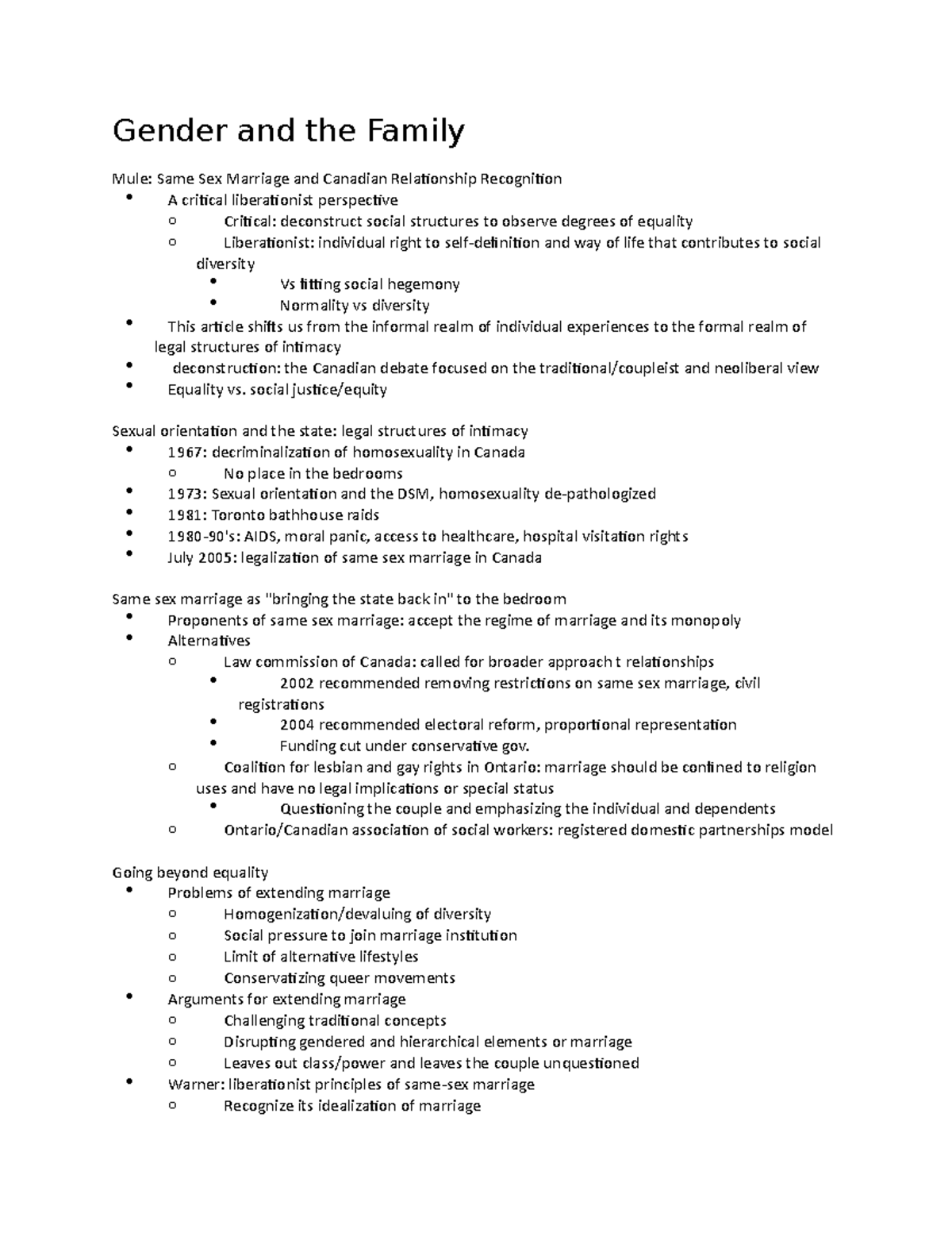 Lecture 5- Gender and the Family - Gender and the Family Mule: Same Sex ...