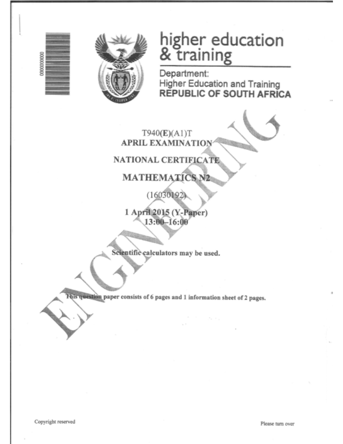 Mathematics N2 Y-Paper Apr 2015 - Mathematics for business - Studocu