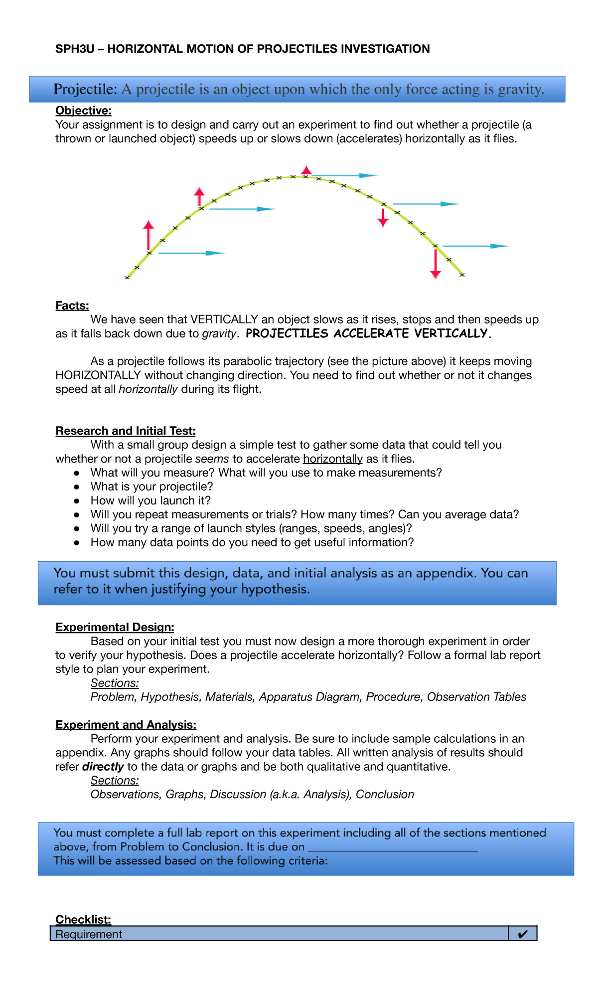 Horizontal Motion OF Projectiles Investigation v2 - SPH3U – HORIZONTAL ...