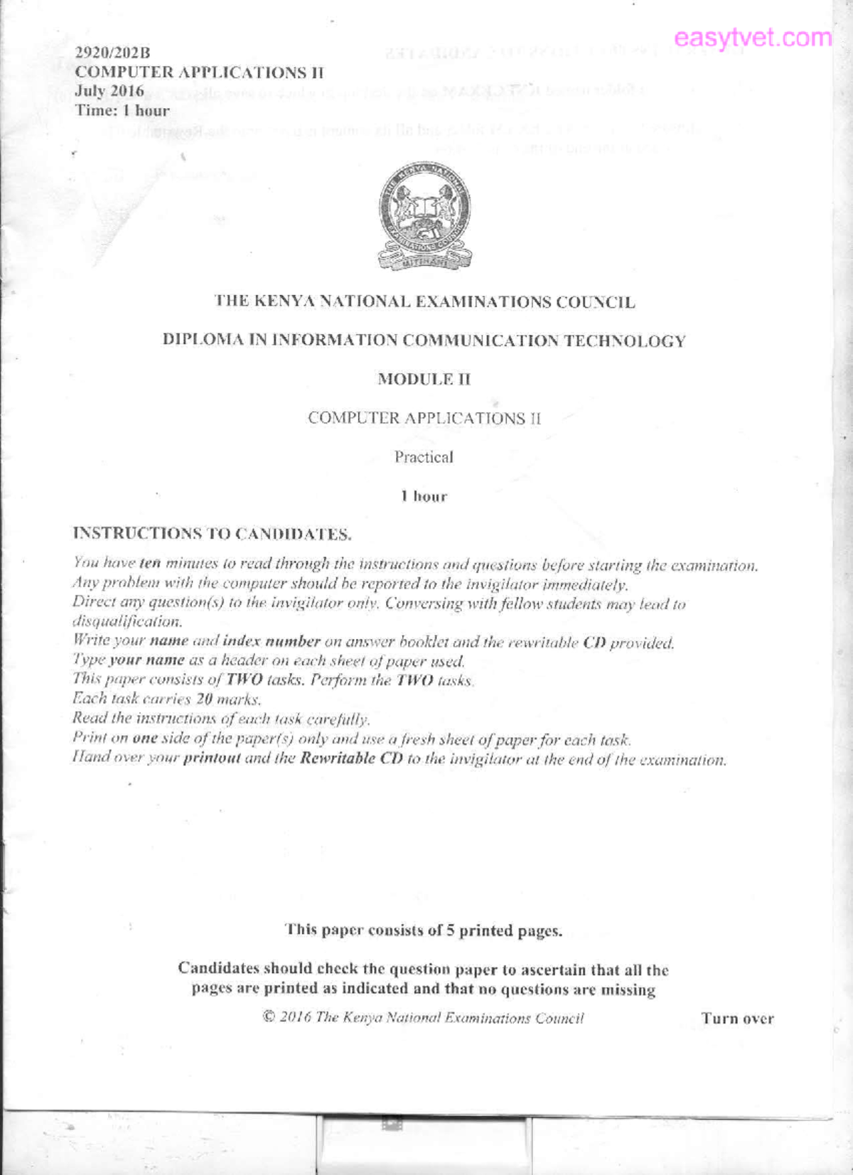 2016 july CA P - USED FO REVISION - Introduction to ict - Studocu