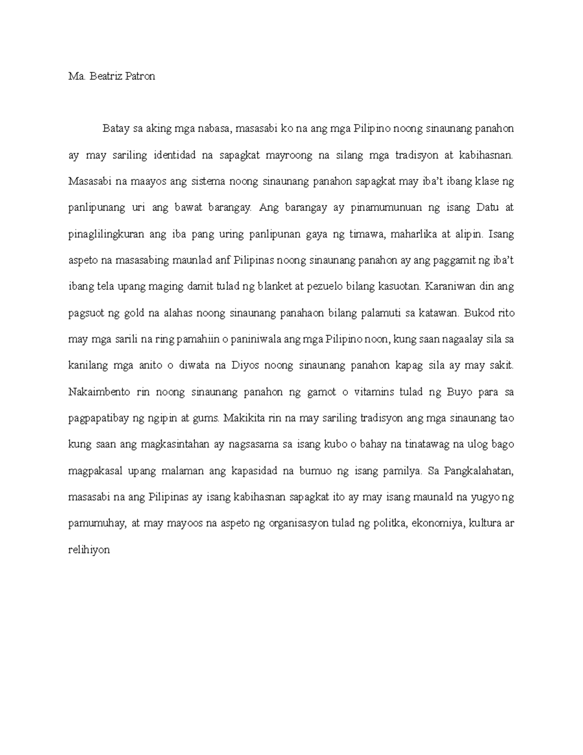 G Erphis Z38 Patron Ang Kabihasnan ng Sinaunang Pilipino - Ma. Beatriz ...