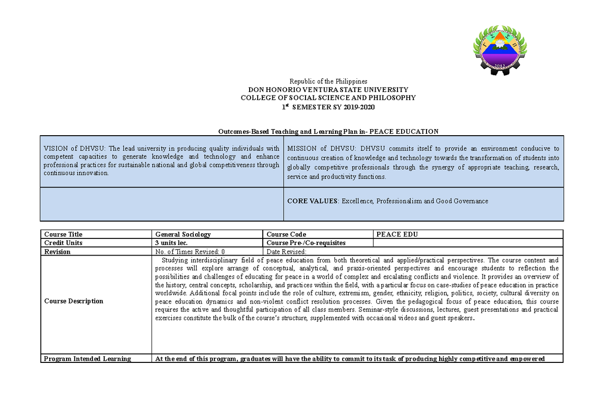 430774586 OBTL Syllabus Peace Education doc - Republic of the ...