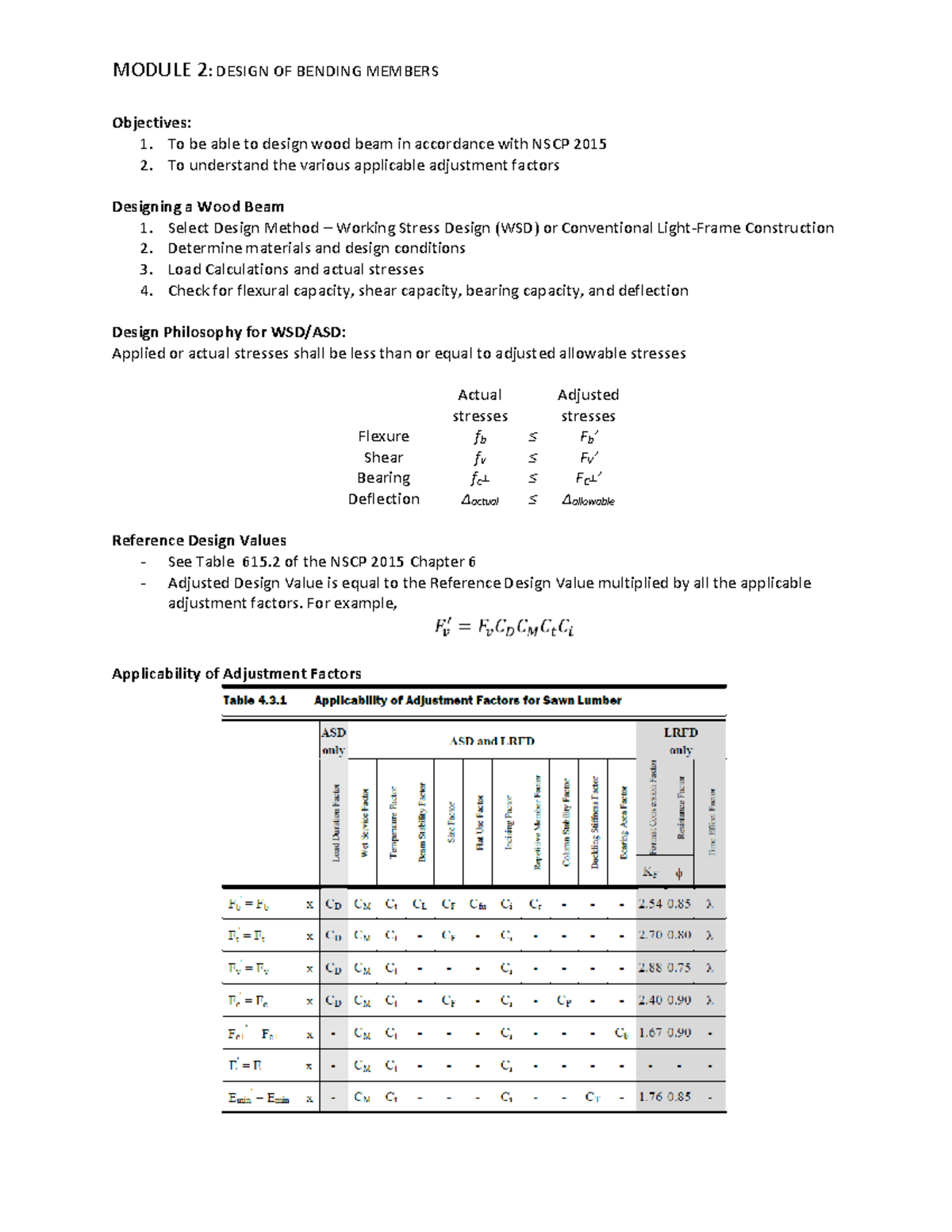 CE 22 (Timber Design) Module 2 - Design of Bending Members - Objectives ...