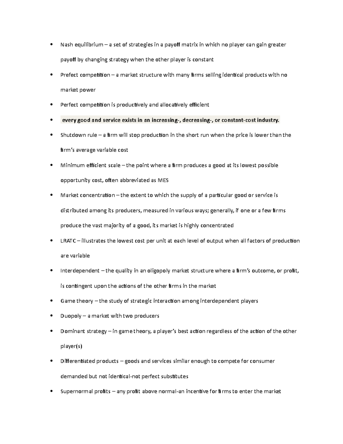 Macroeconomics notes - Nash equilibrium – a set of strategies in a ...