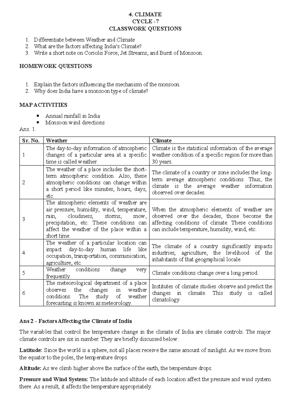 4. Climate HW CW MAP WORK AND Activity Cycle 7 - 4. CLIMATE CYCLE ...