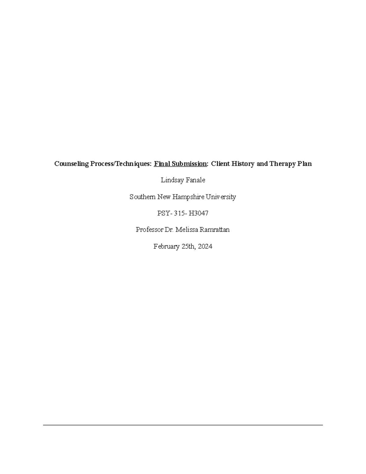 Final Submission- Client History and Therapy Plan - Melissa Ramrattan ...