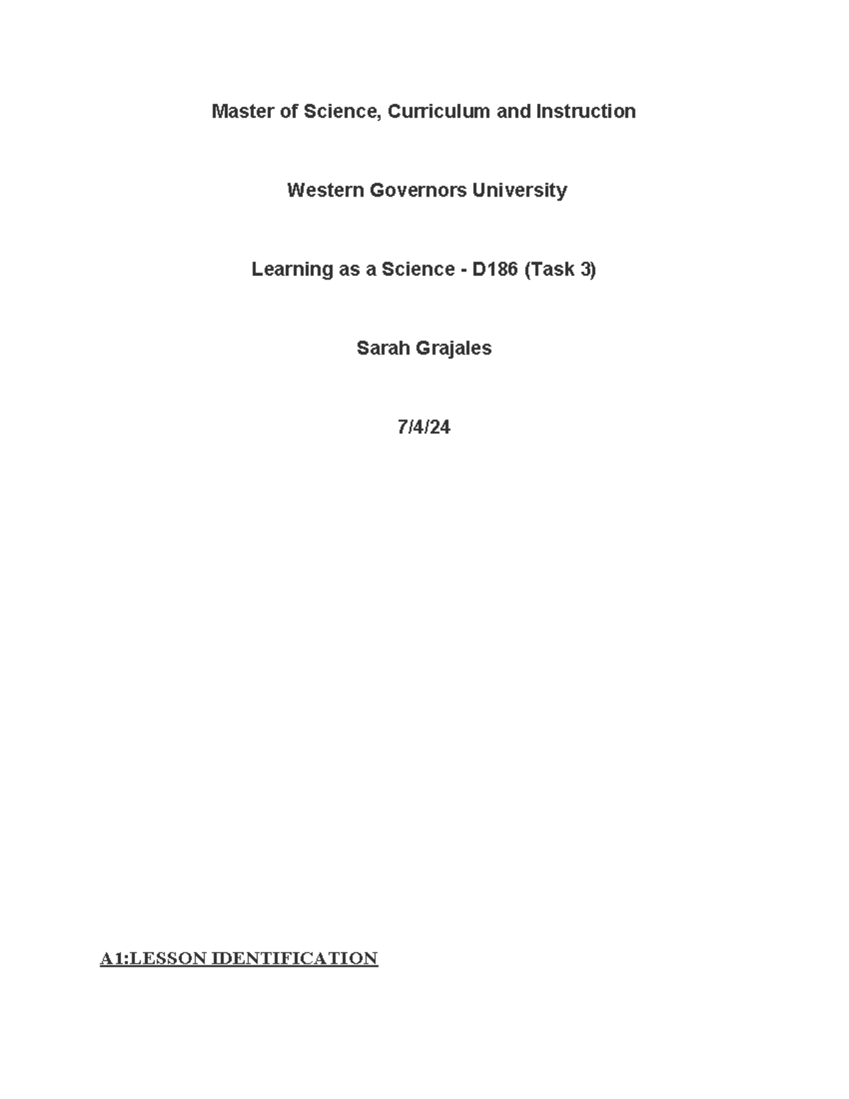 D186 (Task 3) - Passed - Master of Science, Curriculum and Instruction ...