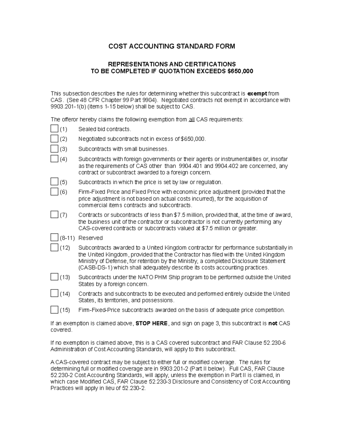 CAS4 - Notes in CA - COST ACCOUNTING STANDARD FORM REPRESENTATIONS AND ...